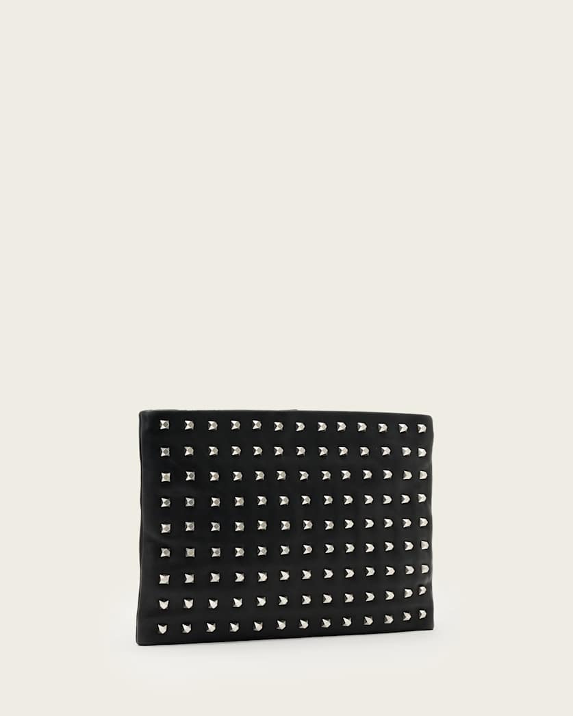 Bettina Embellished Leather Clutch Black | ALLSAINTS